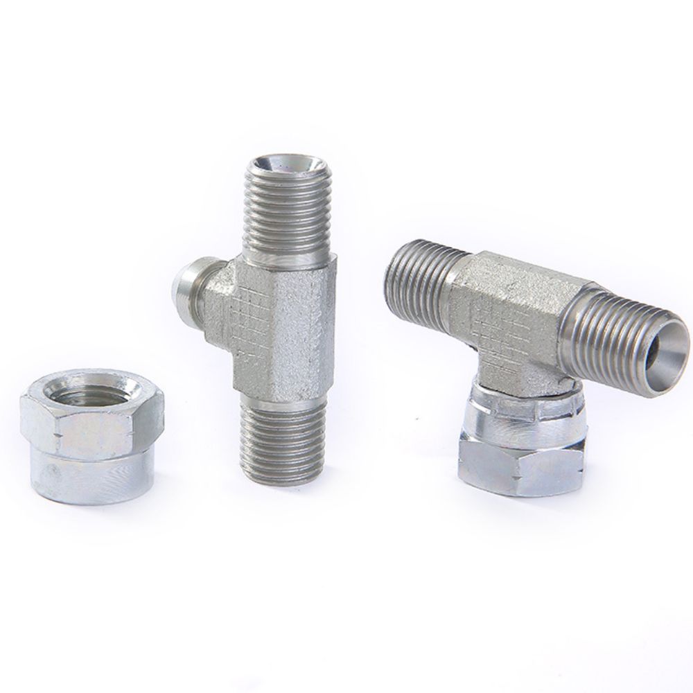 BB-BSP 60-Degree Cone Seat Hydraulic Swivel Nut Tee Fitting