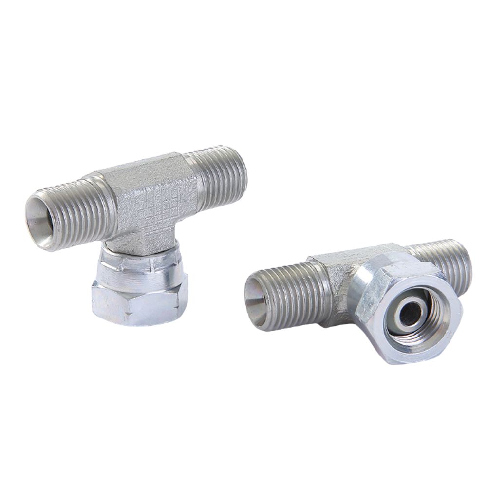 BB-BSP 60-Degree Cone Seat Hydraulic Swivel Nut Tee Fitting