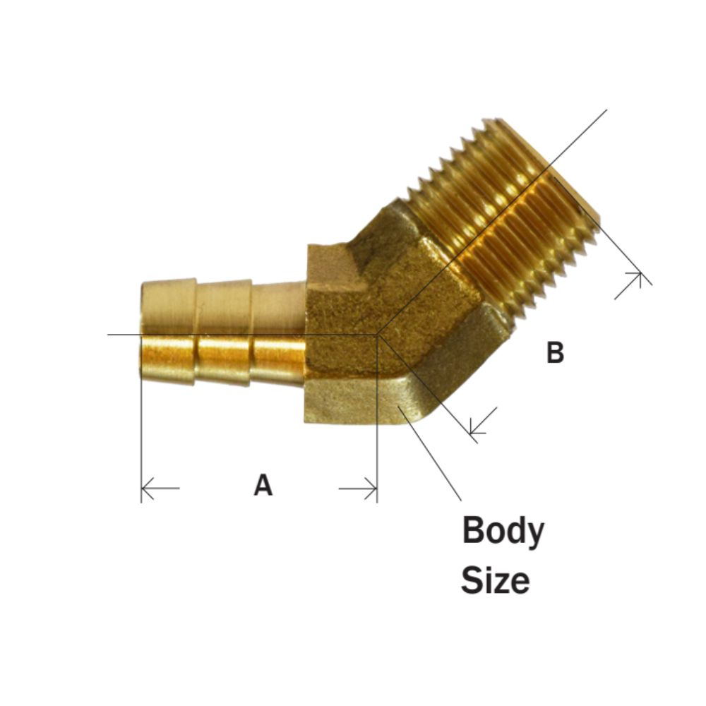 Brass Male Hose Connector 45° Elbow Hose Barb Fitting