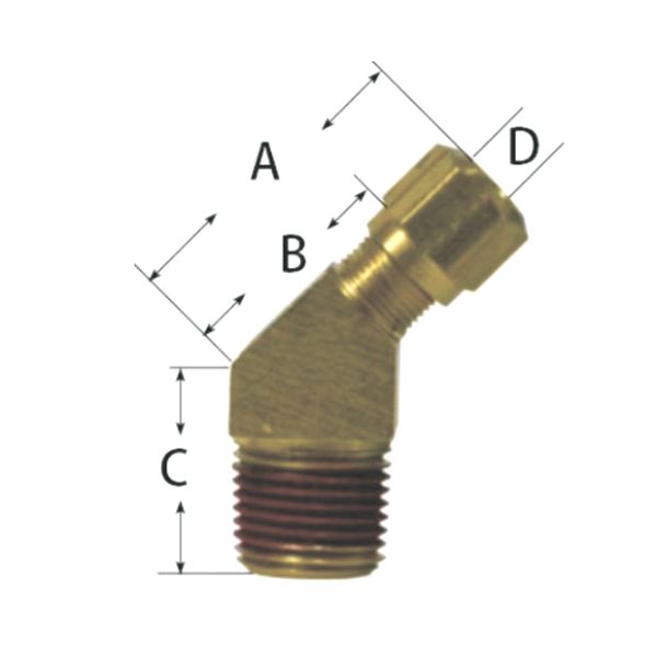 Brass DOT Compression Fittings - Nylon Tubing 45° Elbow