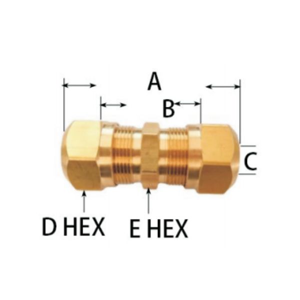 Brass DOT Compression Fittings - Union - For Nylon Tubing