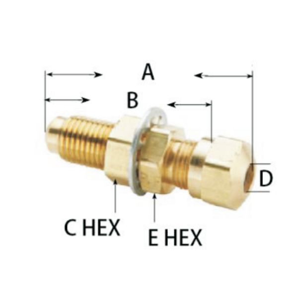 Brass Compression Tube Fitting - Nylon Tubing Bulkhead Union