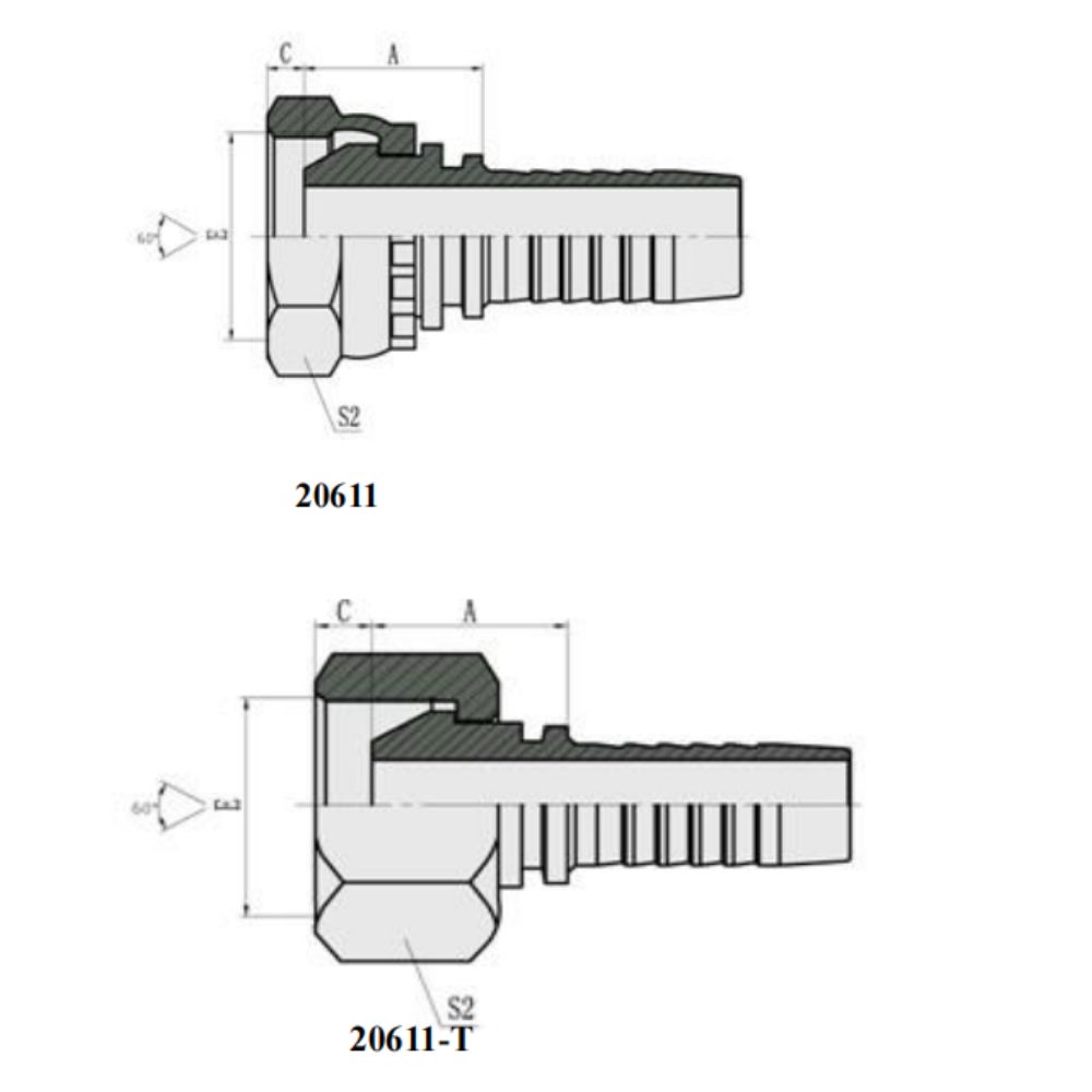 20611 Metric Thread Hose Fittings-Female 60° Cone Seat-Topa