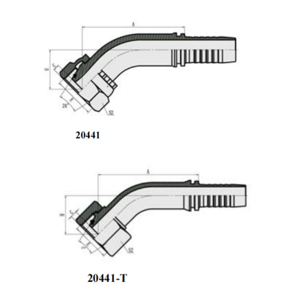 20441 Metric Hose Fitting-45° Female 24° Cone L.T. Fitting