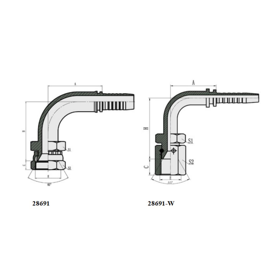 28691 90° Elbow Metric JIS Hose Fittings China Supplier-Topa