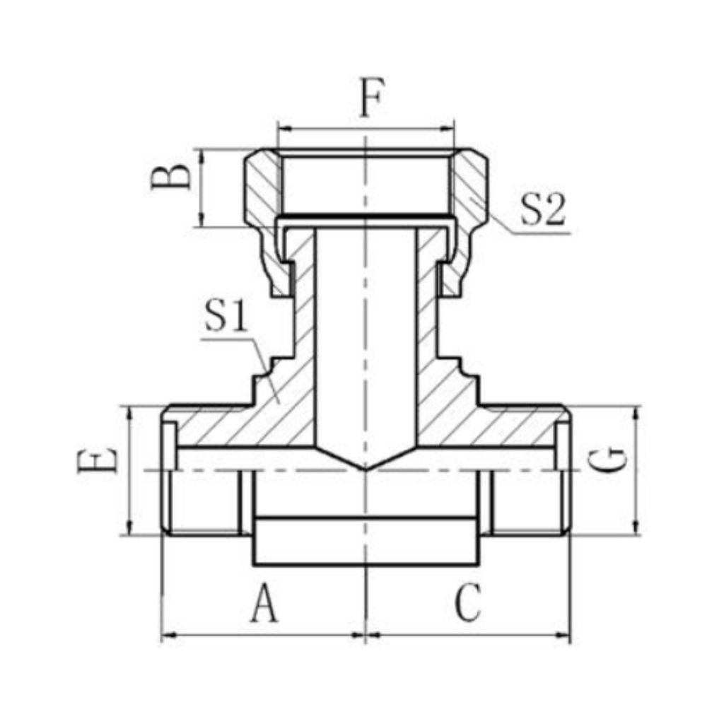 BE Metric Tee Fitting-Female Branch Tee/Male O-ring-Topa