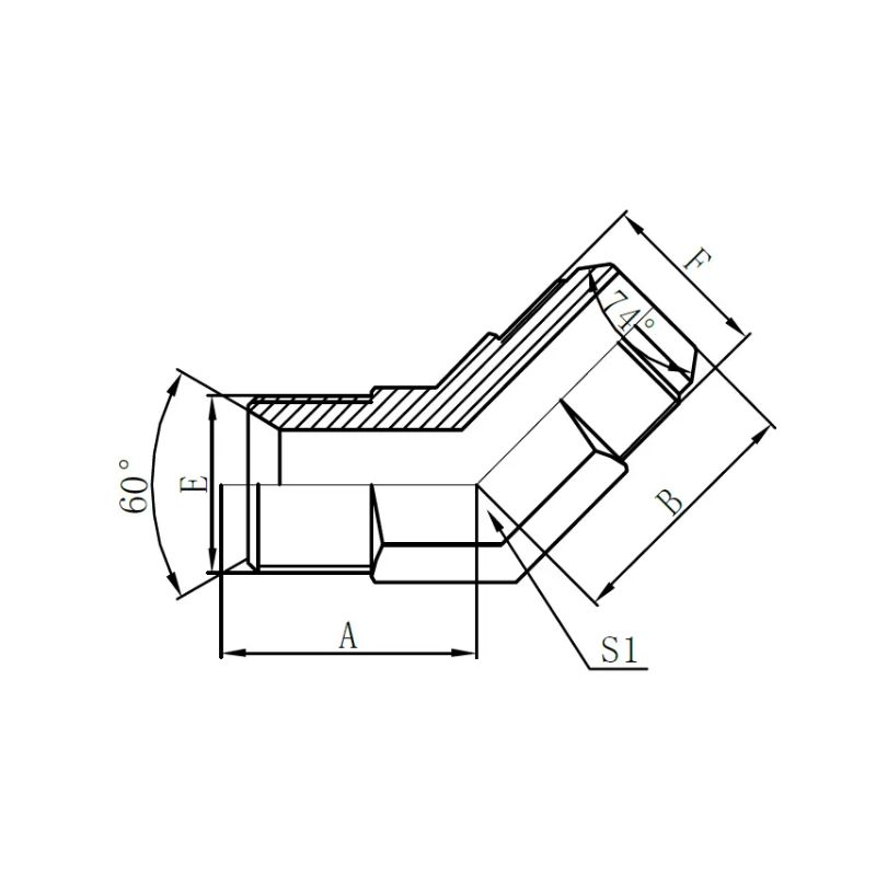 1BJ4 45-Degree Elbow Male BSP to Male JIC Hydraulic Fitting